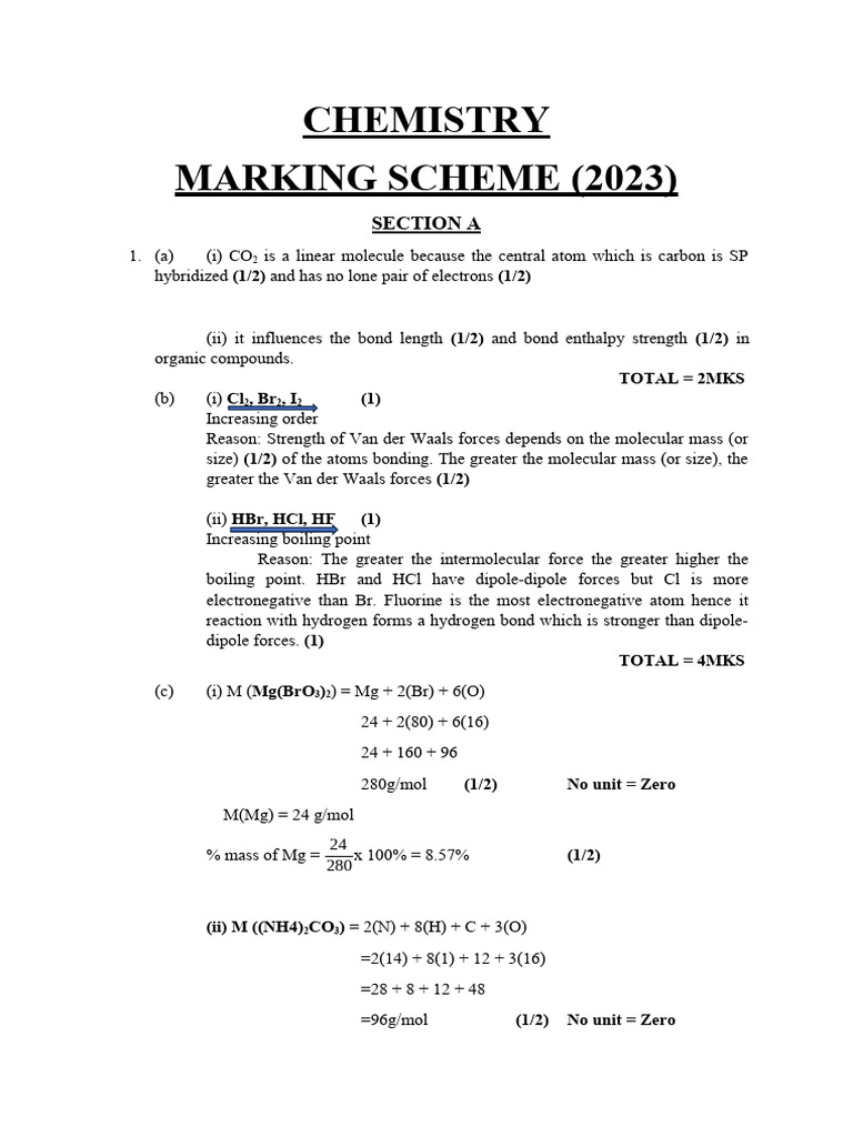 Chemistry Marking Scheme | PDF | Intermolecular Force | Ionizing Radiation