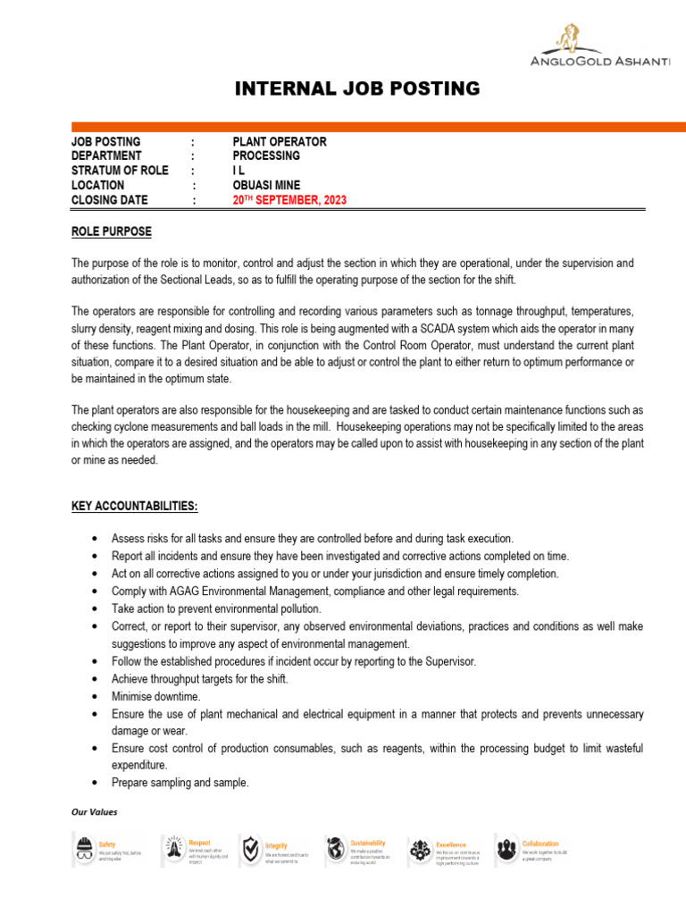Internal Job Posting - Plant Operator | PDF | Business