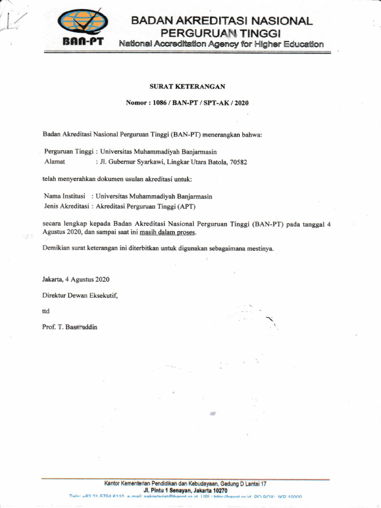 Surat Keterangan BAN PT 2020 | PDF