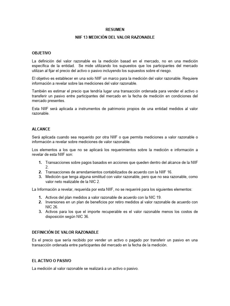 Resumen Niif 13 Medición de Valor Razonable | PDF | normas ...