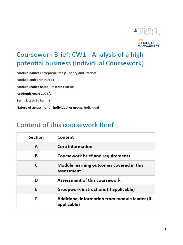 Individual Coursework Brief V 1.1 | PDF | Swot Analysis | Business Model