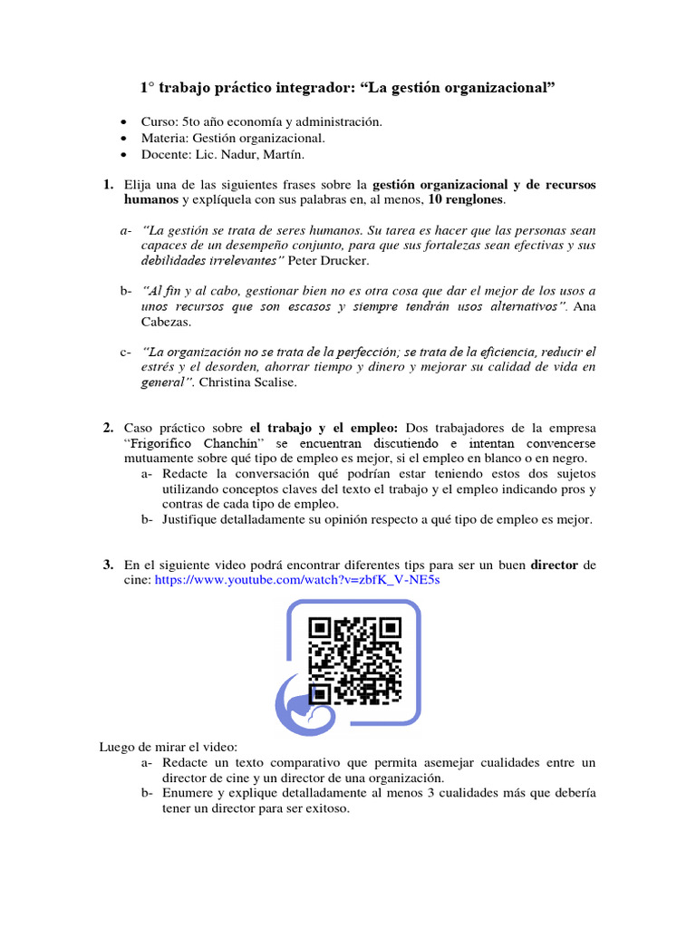 1° TP Integrador - Gestión Org | PDF | Cuestionario | Business