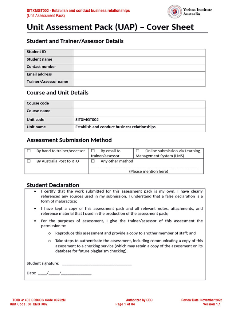 SITXMGT002 Unit Assessment Pack 1 | PDF | Nonverbal Communication ...
