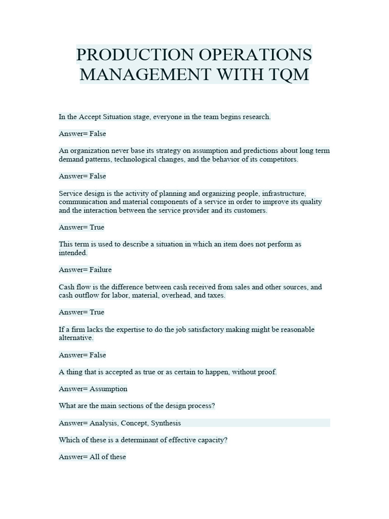 Production Operations Management With TQM | PDF | Market (Economics ...
