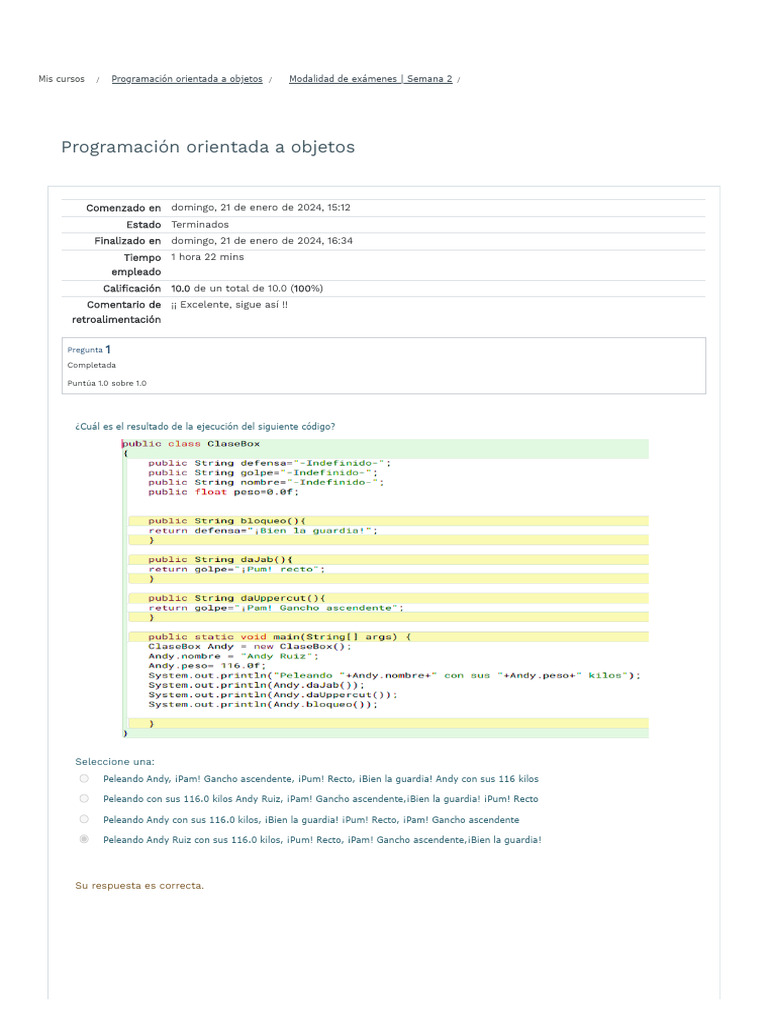 Examen de POO: Respuestas Correctas | PDF | Objeto (informática) | Programación orientada a objetos