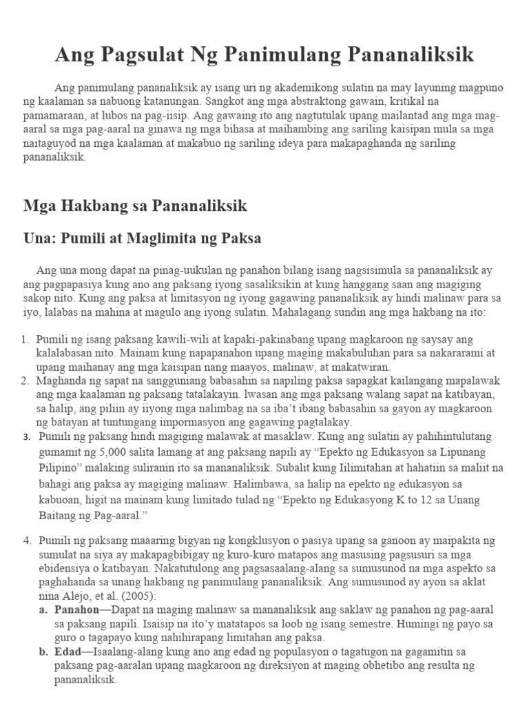 Ang Pagsulat NG Panimulang Pananaliksik PRINT | PDF