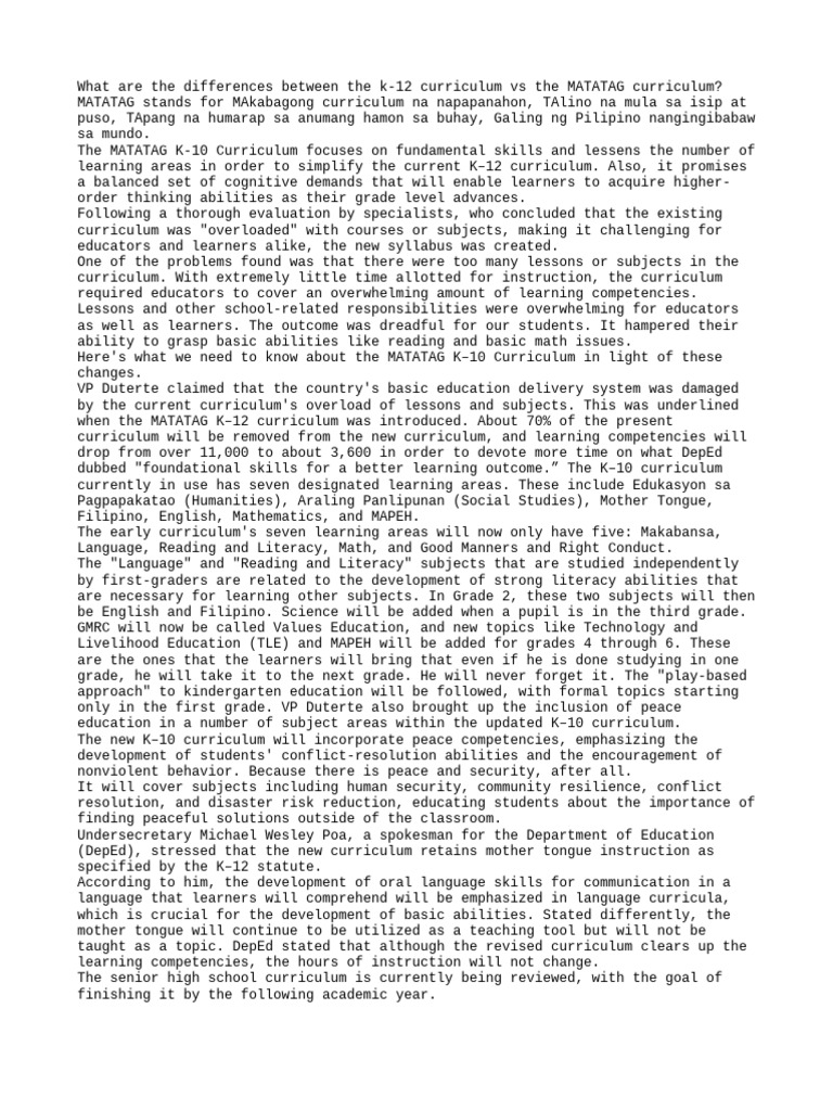 What Are The Differences Between The Matatag Curriculum and The Old ...