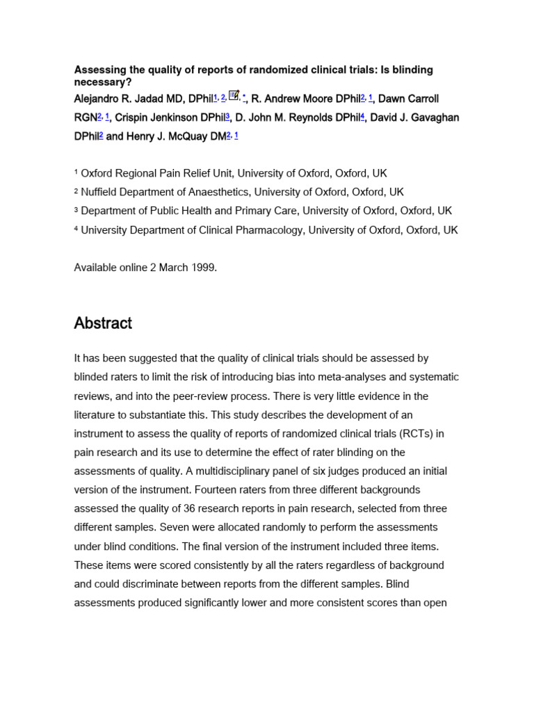 Escala Jadad | PDF | Meta Analysis | Randomized Controlled Trial
