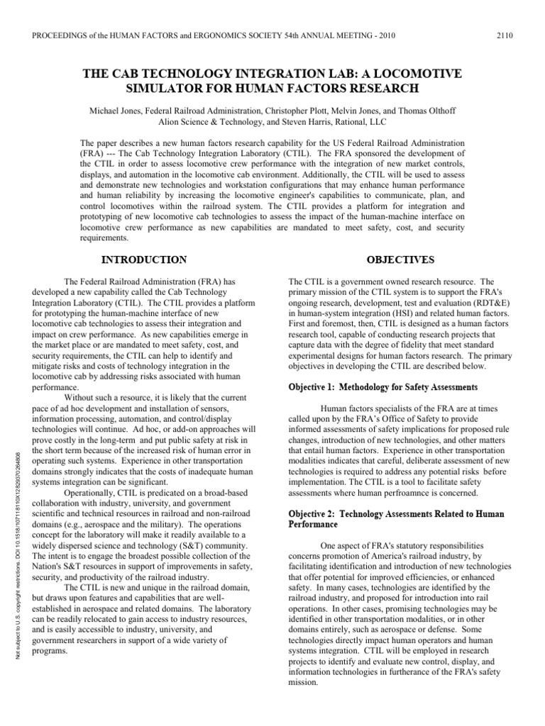 The Cab Technology Integration Lab: A Locomotive Simulator For Human Factors Research | PDF ...