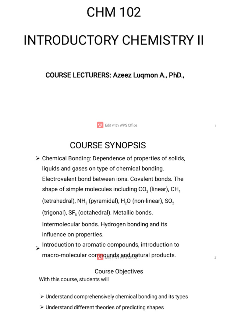 CHM 102-Dr Azeez | PDF | Intermolecular Force | Chemical Bond