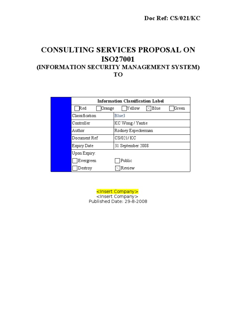 ISMS Consulting Proposal Template | PDF | Indemnity | Information Security