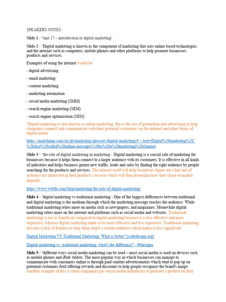 UNIT 17 - Speakers Notes | PDF | Digital Marketing | Social Media Marketing