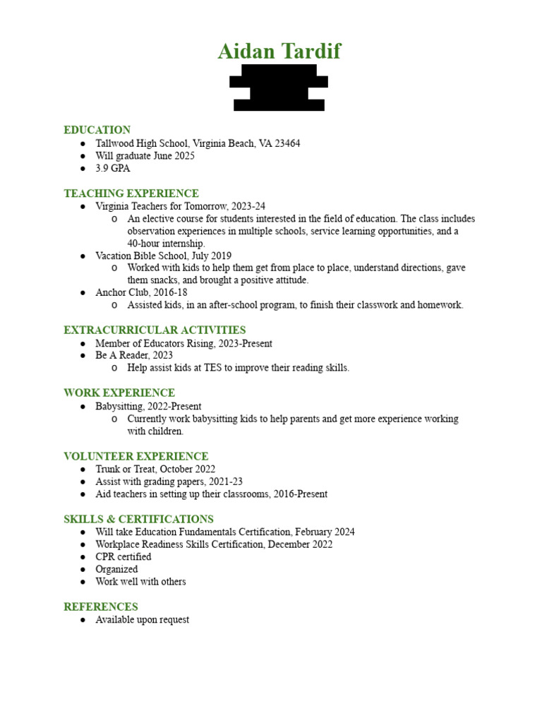 Aidan Tardif - Teaching Resume | PDF