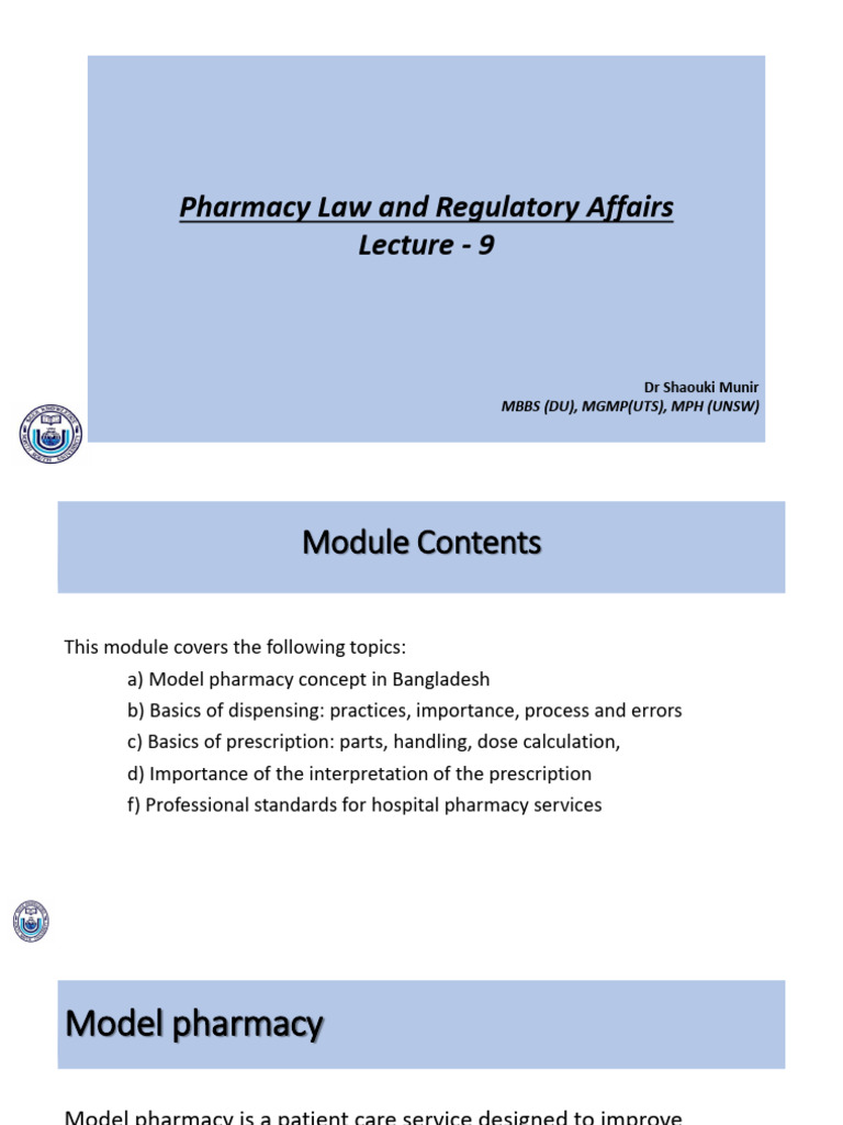 Lecture 9 - PHR514-Pharmacy Law and Regulatory Affairs | PDF | Medical Prescription | Pharmacy