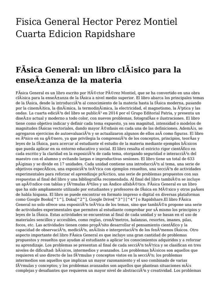 Fisica General Hector Perez Montiel Cuarta Edicion Rapidshare ...