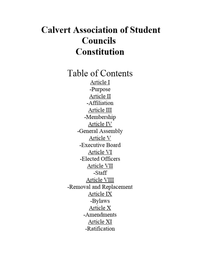 Calvert Association of Student Councils Constitution | PDF