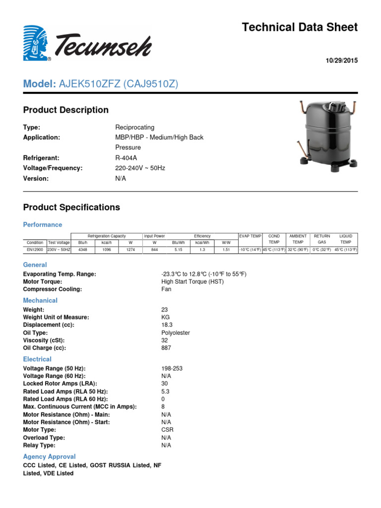 CAJ9510Z | PDF | Electric Motor | Electrical Engineering