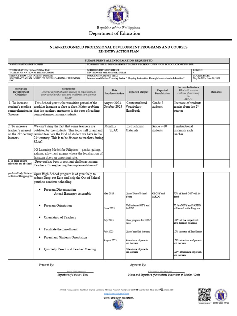 Re Entry Plan | PDF | Human Communication | Cognitive Science