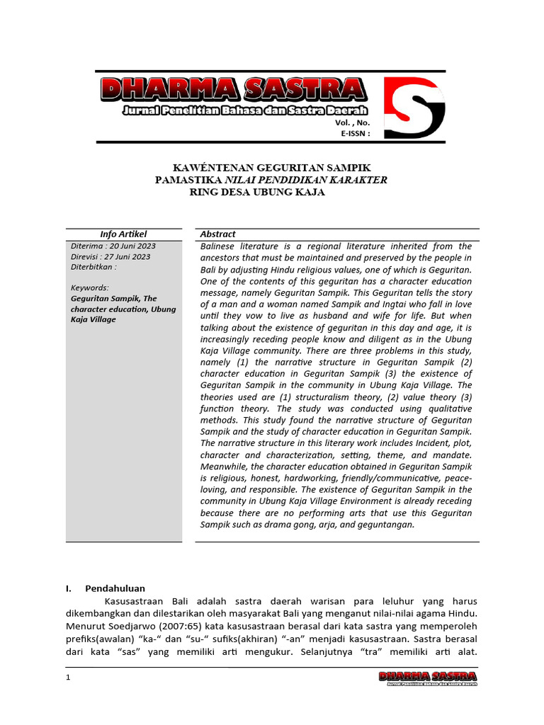 HASIL REVIEW Artikel Kawentenan Geguritan Sampik Pamastika Nilai Pendidikan Karakter Ring Desa ...