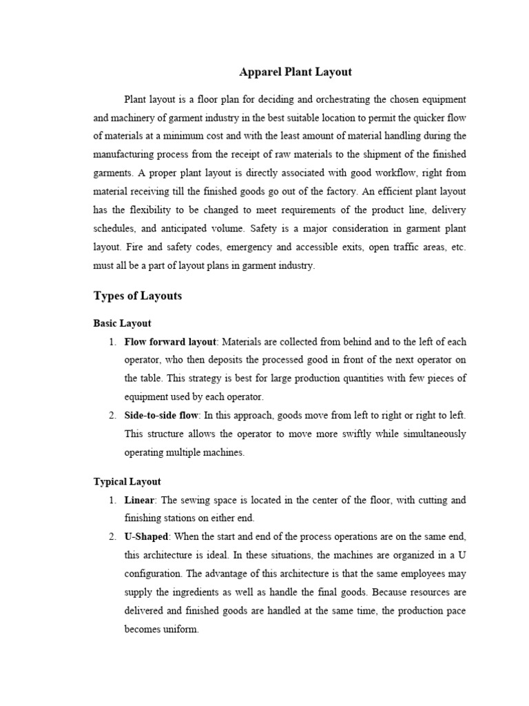 Apparel Plant Layout | PDF | Clothing | Clothing Industry