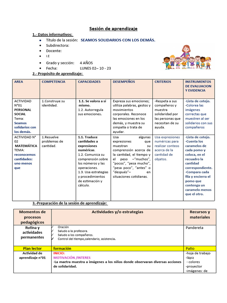Sesión de Aprendizaje Solidarios | PDF | Aprendizaje | Las emociones