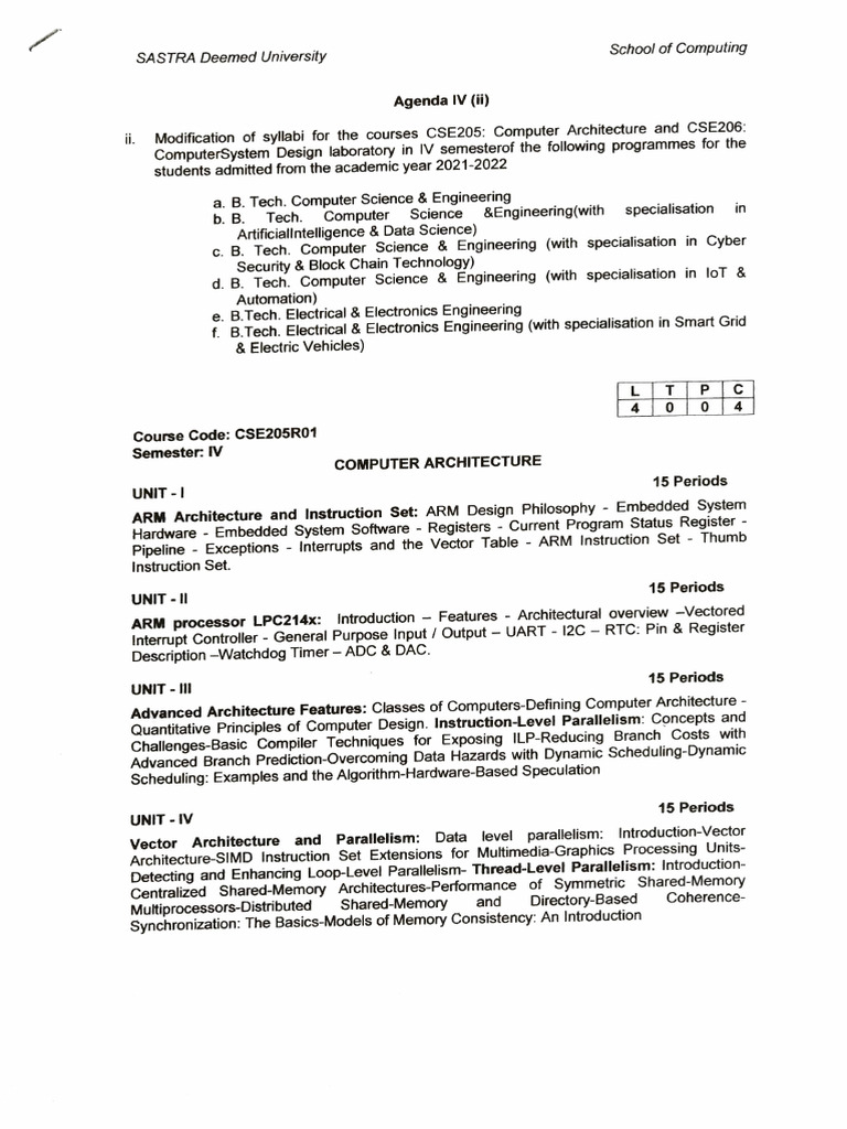 Cse205r01 Computer Architecture Btech Cse Pdf Parallel Computing 8725