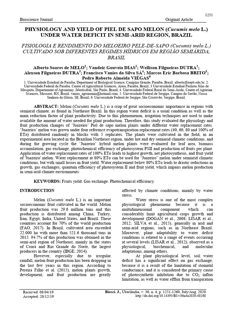 Melo Et Al., 2020 Bioscience Journal | PDF | Photosynthesis | Stoma