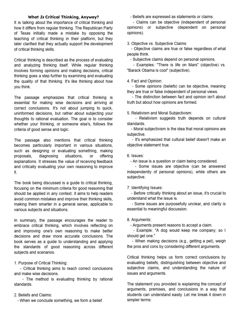 Critical Thinking Summary Pg. 1 21 | PDF | Argument | Thought