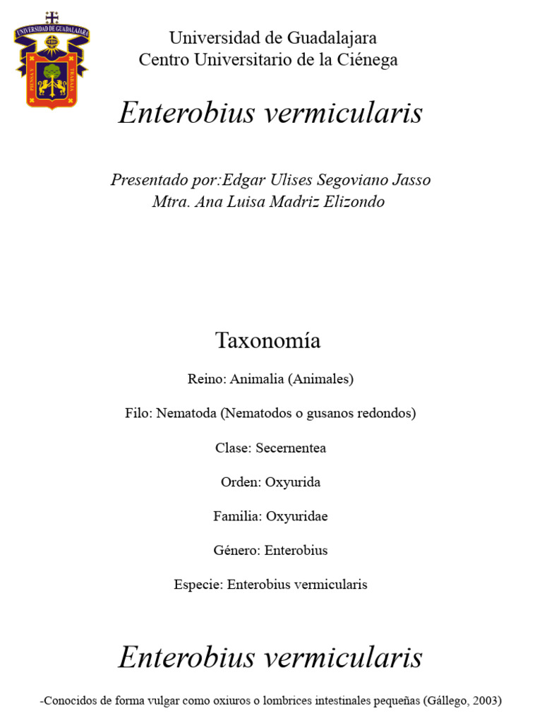 Enterobius Vermicularis | PDF | Enfermedades y trastornos | Medicina ...