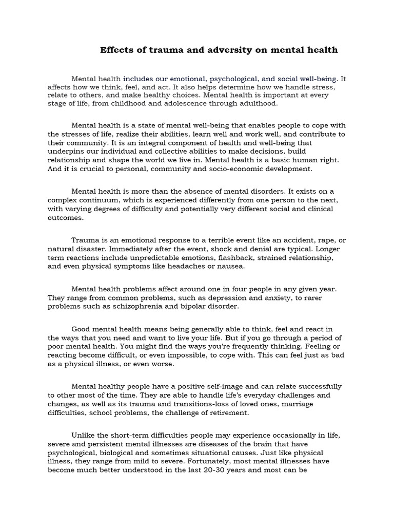 Effects of Trauma and Adversity On Mental Health | PDF | Mental ...