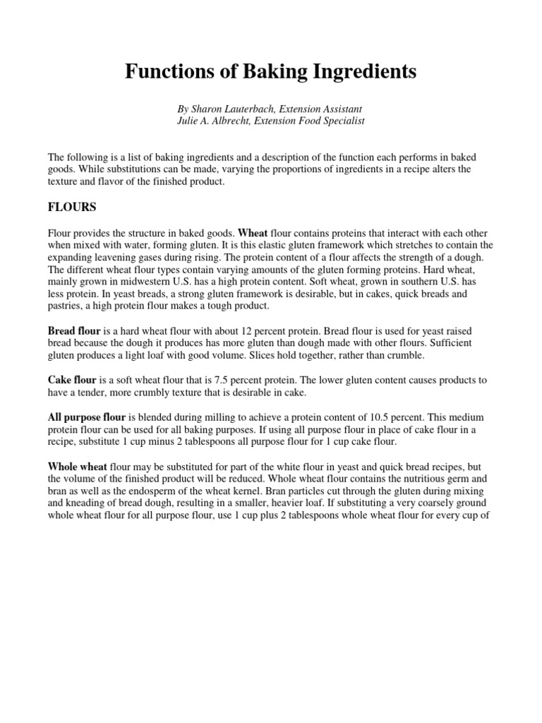 Functions of Baking Ingredients | PDF | Flour | Margarine