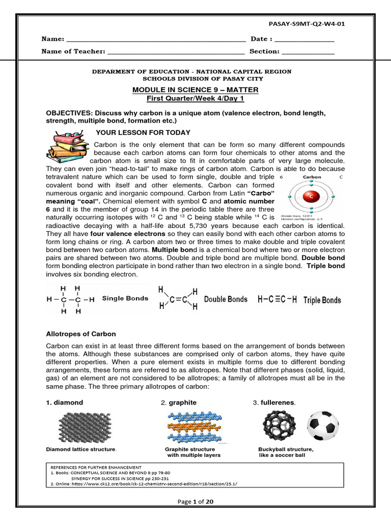 4 Science 9 Q2 Week 4 | PDF | Carbon | Chemical Bond