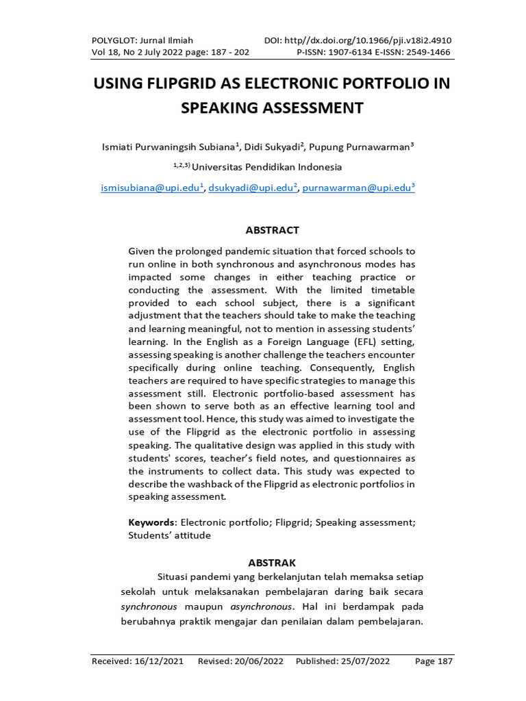 12 - Using Flipgrid As Electronic Portfolio in Speaking Assessment | PDF | Learning ...