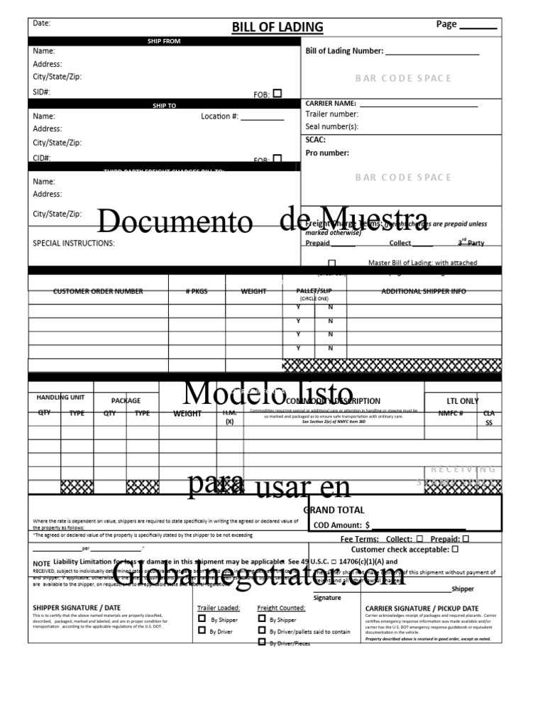 Ejemplo Conocimiento de Embarque BL | PDF | Cargo | Supply Chain Management