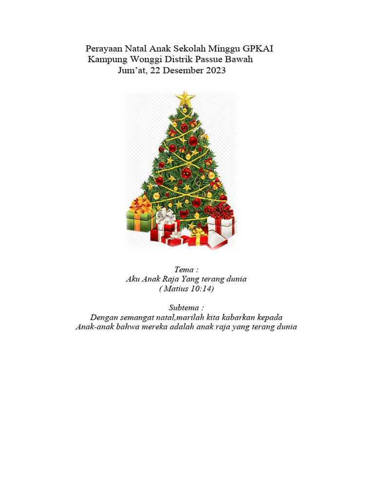 Perayaan Natal Anak Sekolah Minggu GPKAI | PDF