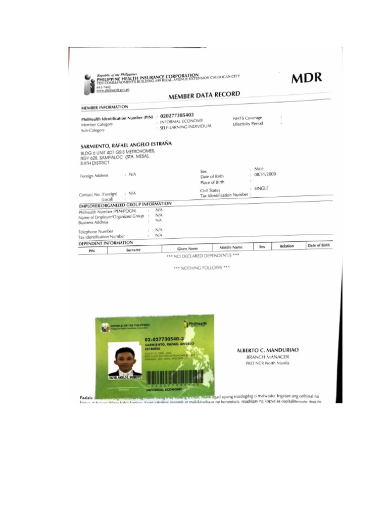 Bap - PhilHealth ID and MDR | PDF