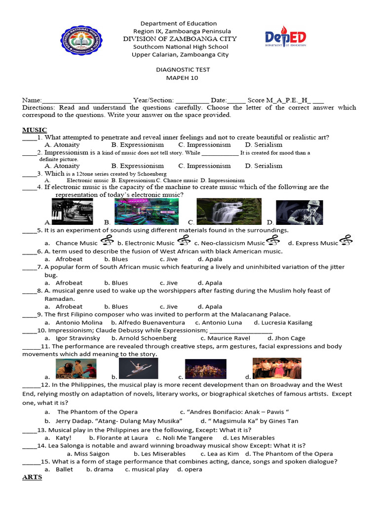 MAPEH-GRADE 10 - DIAGNOSTIC Test 2022 | PDF | Dances | Maternal Health