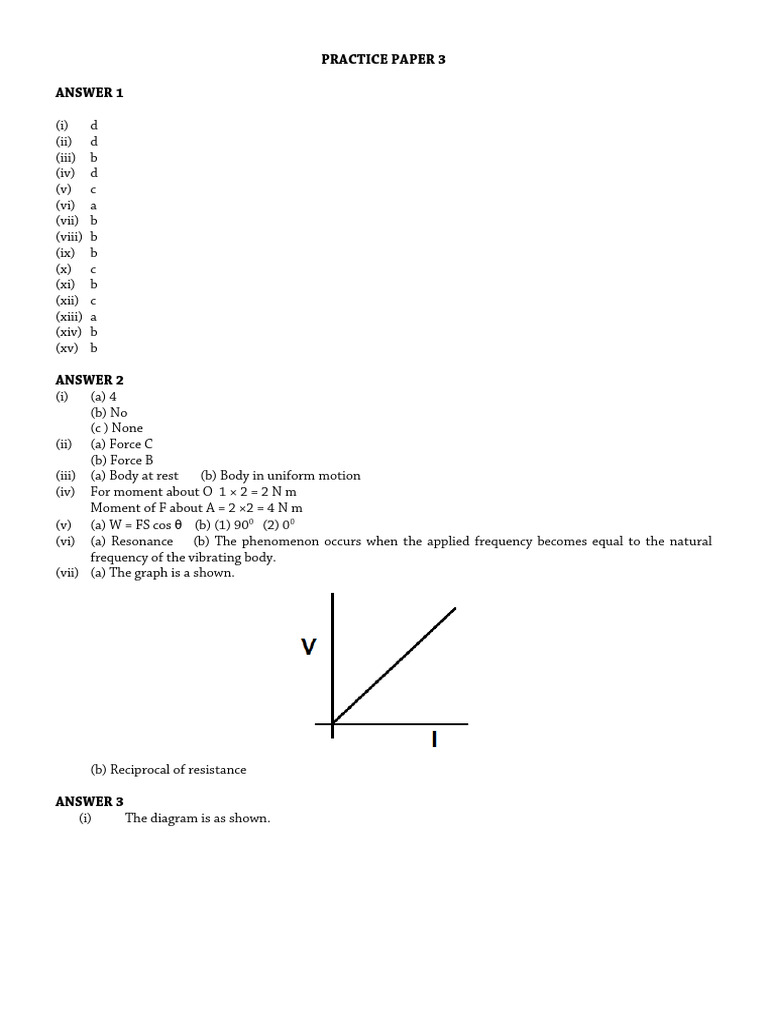 Practice Paper 3 Answer 1 | PDF | Electrical Resistance And Conductance | Resonance