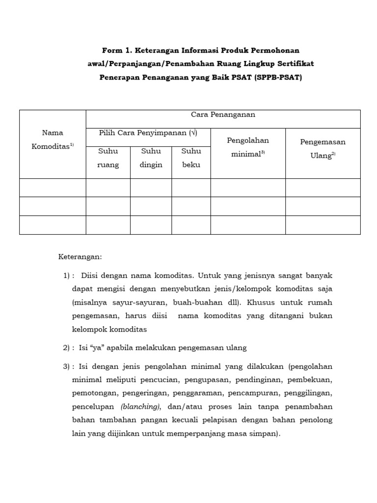 Form 1 Informasi Produk SPPB PSAT | PDF