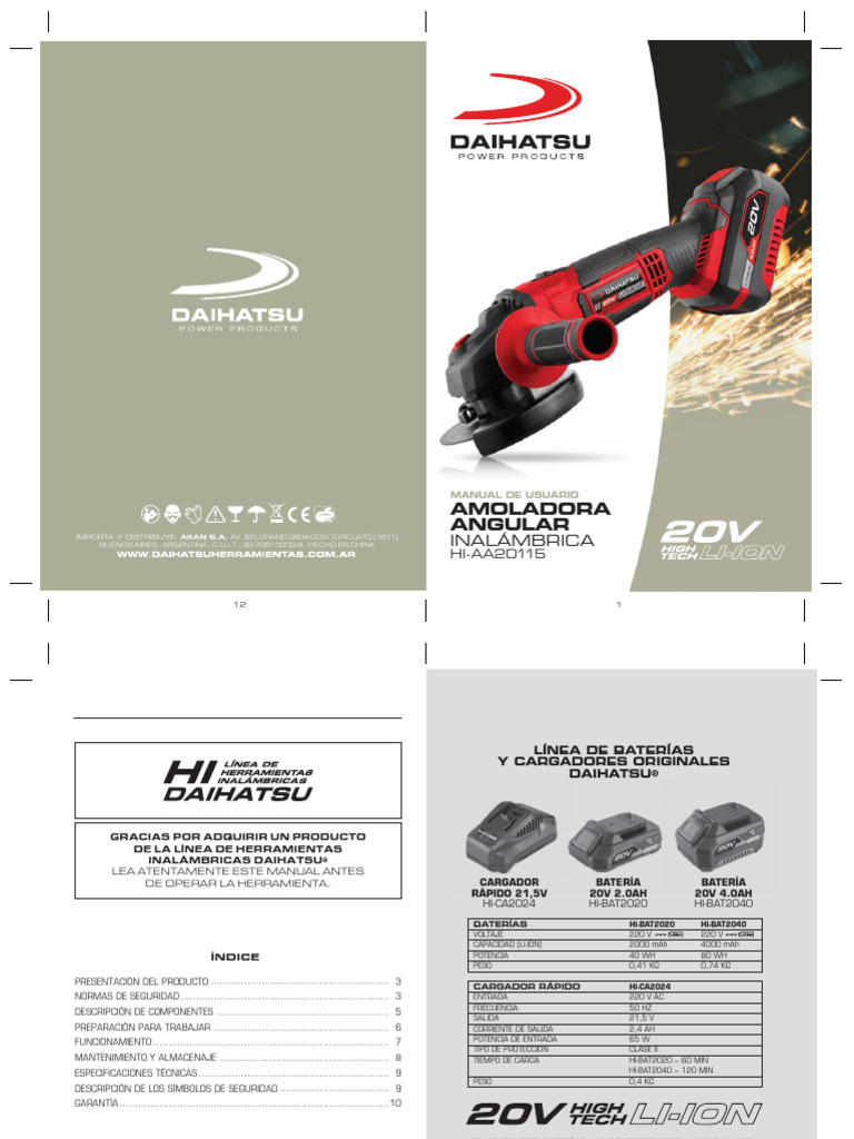 Manual Amoladora Angular Daihatsu Hi Aa20115 | Descargar gratis PDF | Residuos | Enchufes y ...
