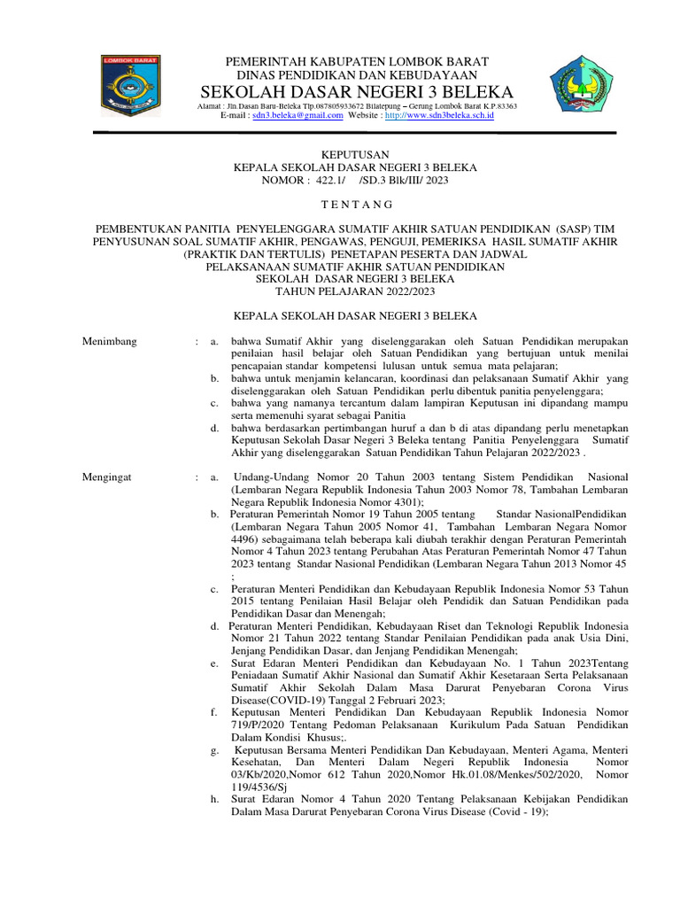 SK Panitia USP - SD-2022-2023 | PDF