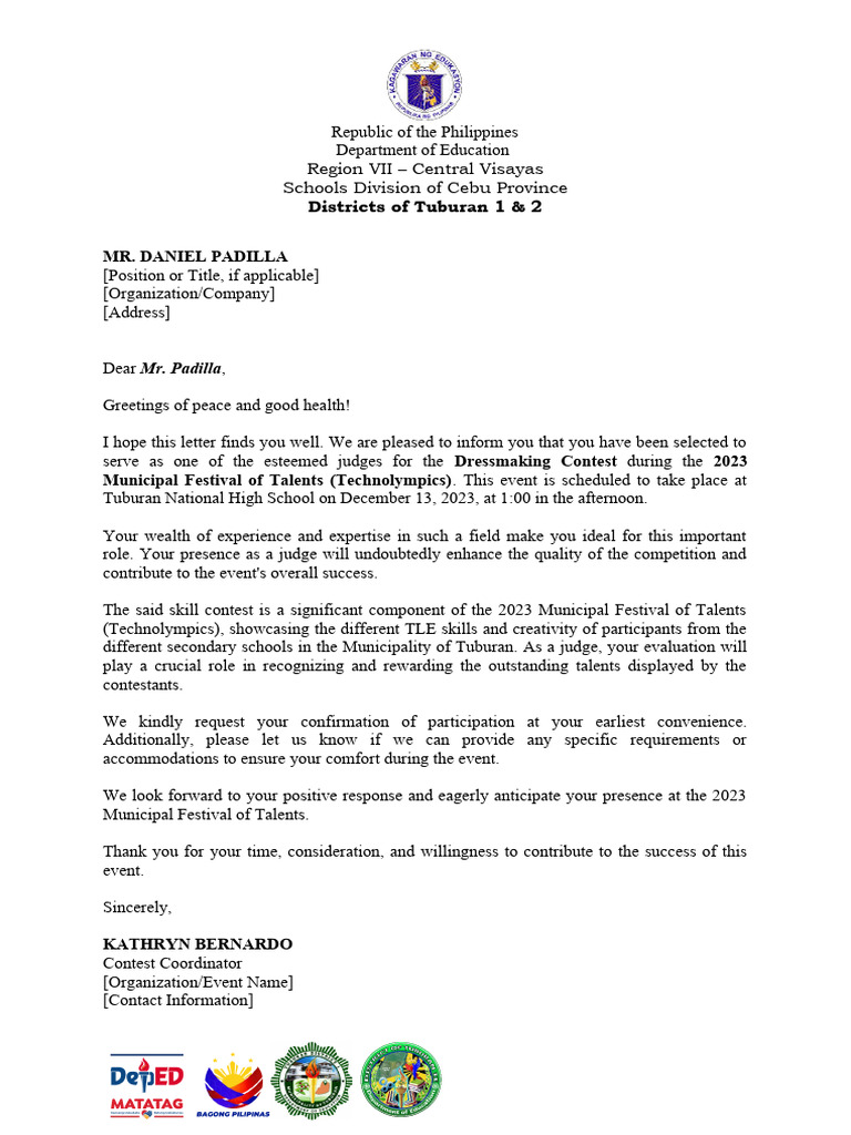 Invitation to Judge Dressmaking Contest | PDF
