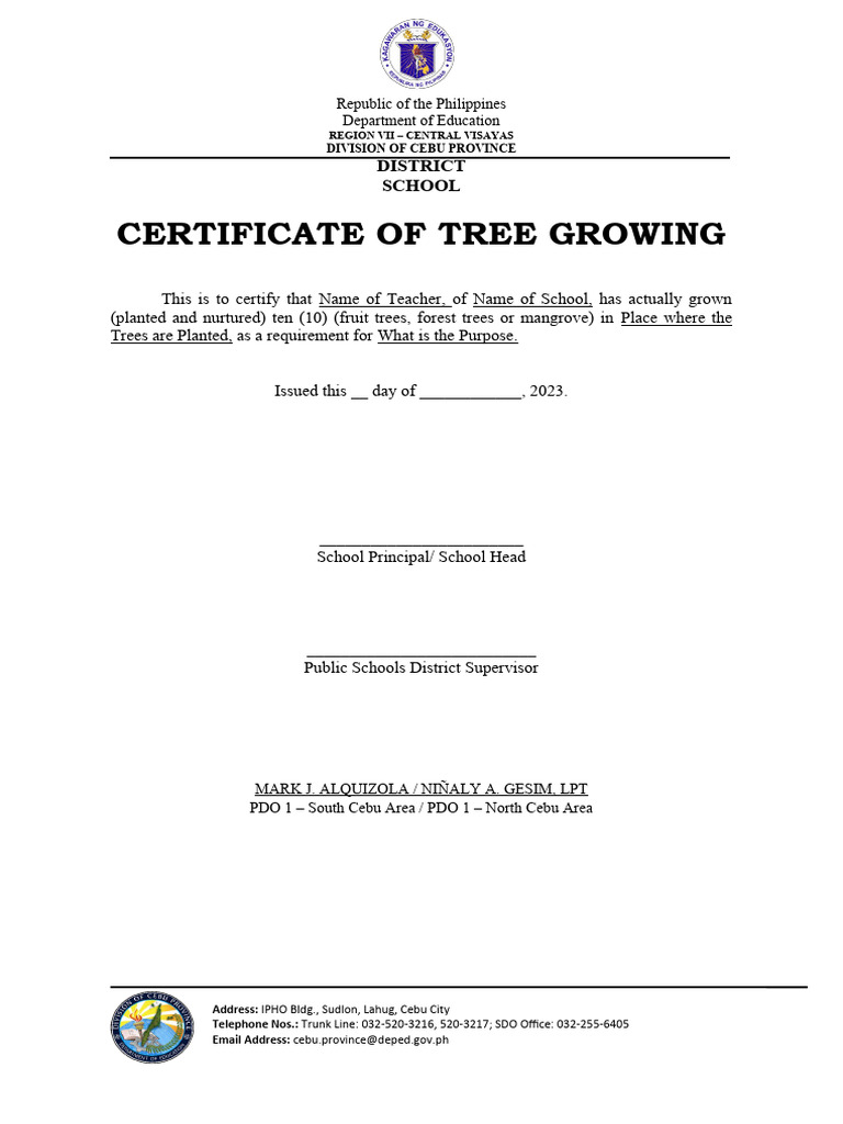 Certificate of Tree Growing Format | PDF