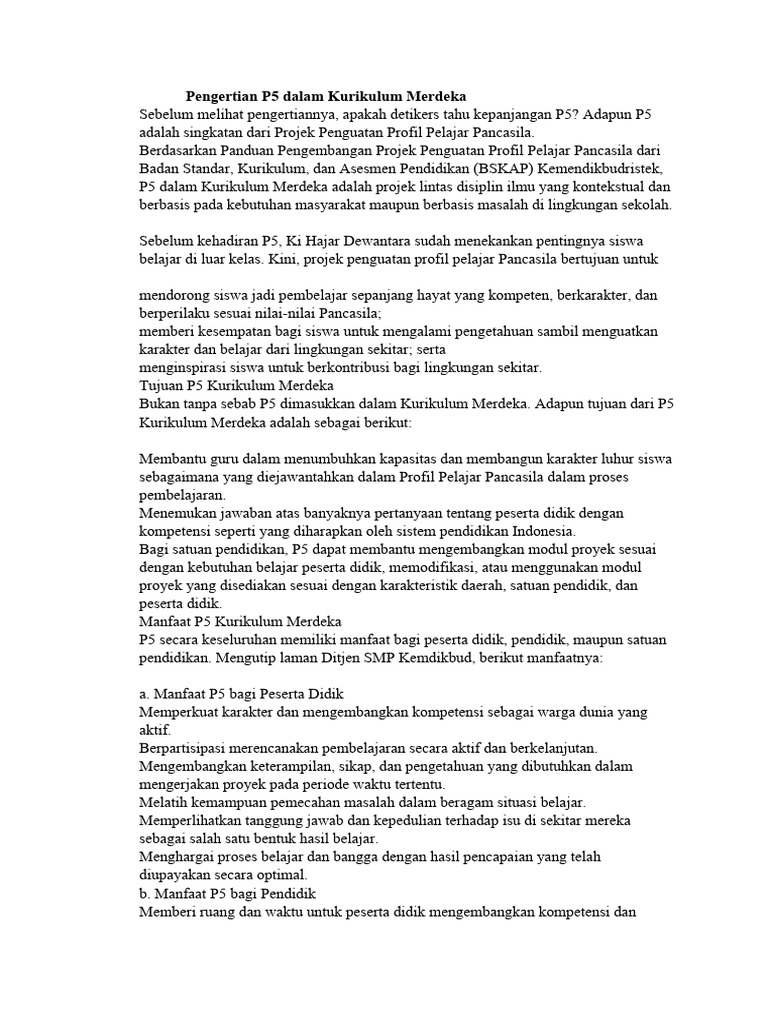 P5 Dalam Kurikulum Merdeka | PDF | Karier & Perkembangan | Pengembangan ...