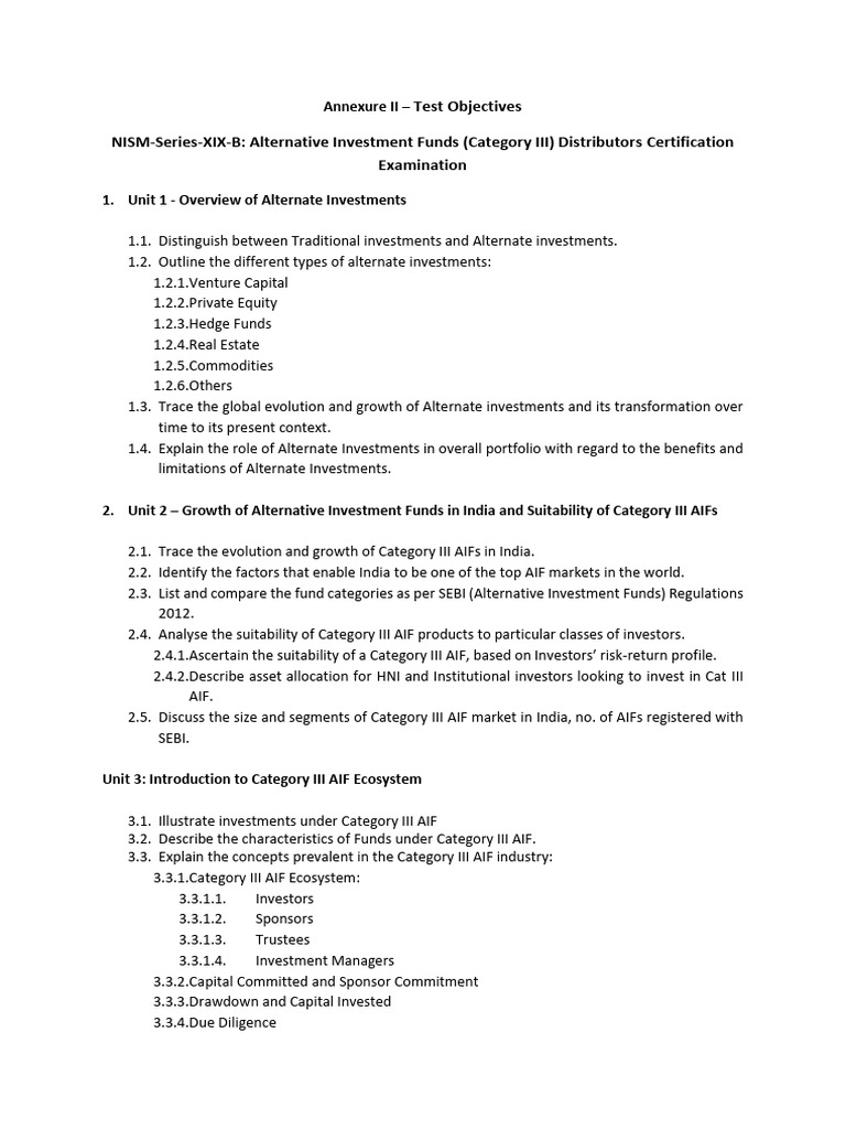 Annexure II - Test Objectives - NISM Series XIX B 1 | PDF Annexure II - Test Objectives - NISM Series XIX B 1 | PDF