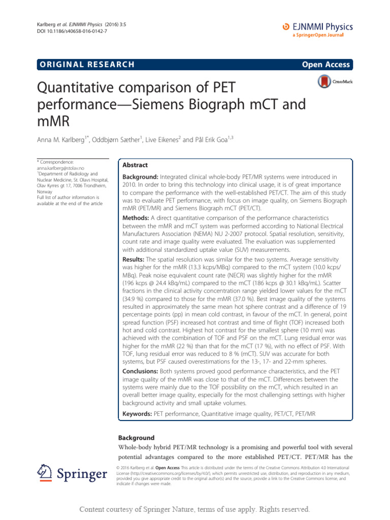 Quantitative Comparison of PET Performance-Siemens | PDF | Positron ...