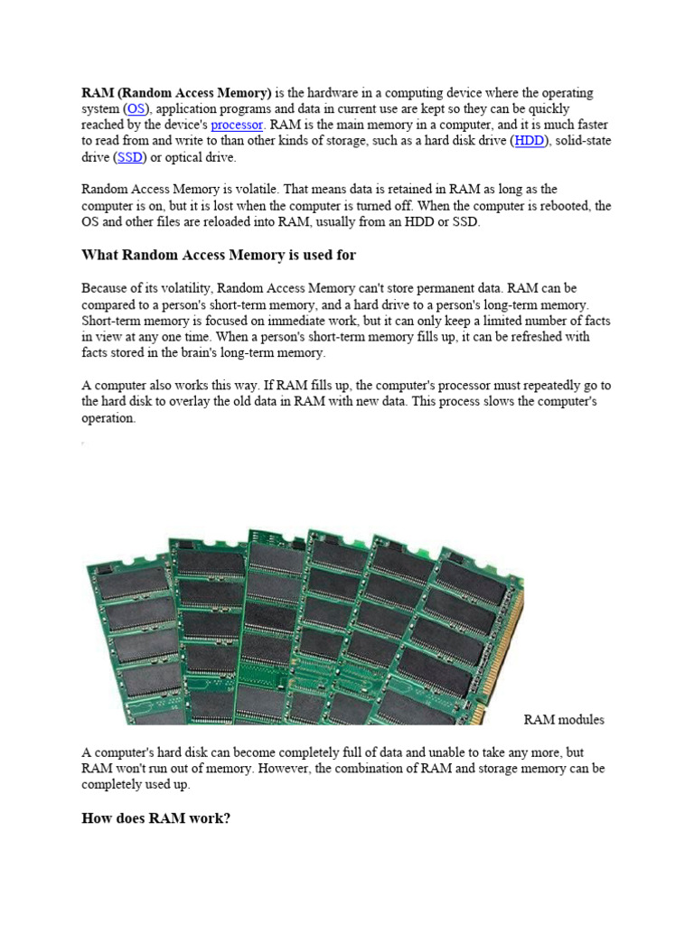 What Random Access Memory Is Used For: OS Processor HDD SSD | PDF | Random Access Memory ...