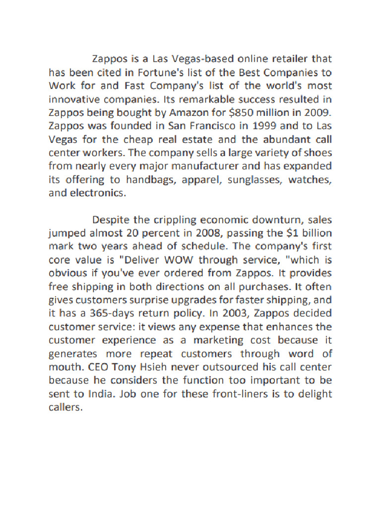 Case 1 Zappos Company 1 | PDF