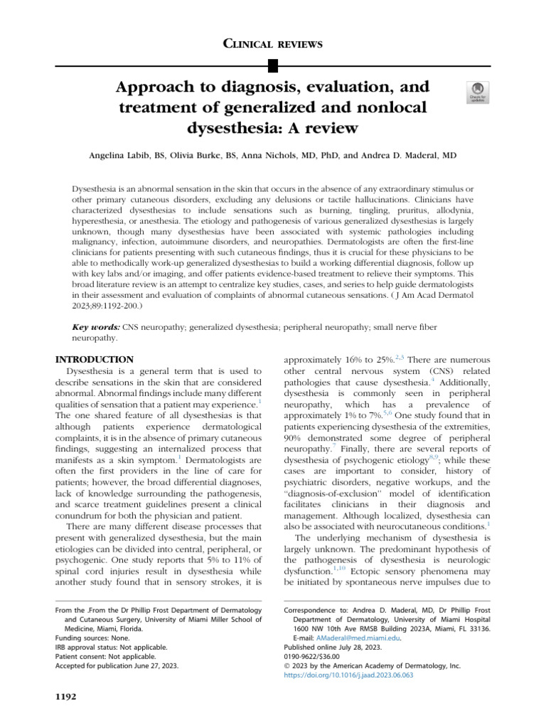 JAAD - Review of Generalized and Nonlocal Dysesthesia | PDF ...