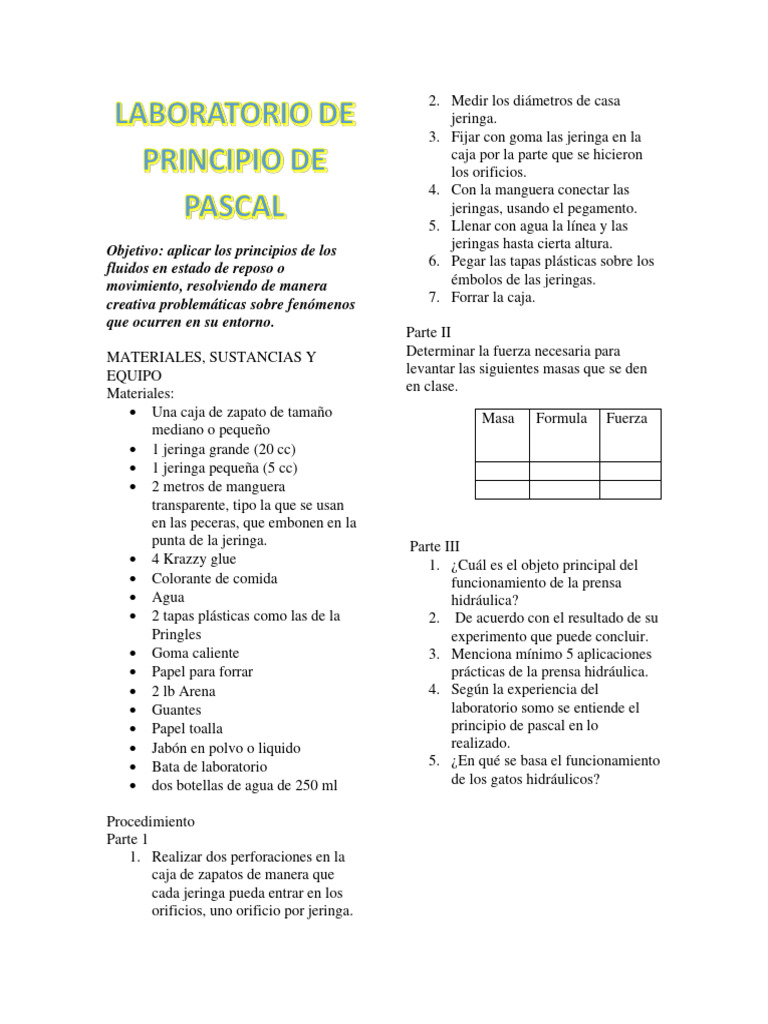 Laboratorio de Principio de Pascal | PDF | Laboratorios